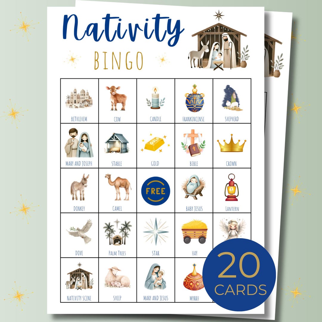 Nativity Bingo Cards, Christmas Bingo Game, Kids Christmas Party ...