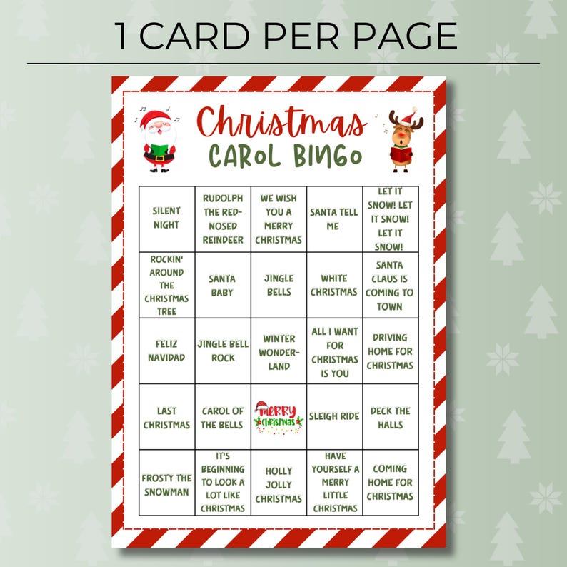 Printable Christmas Carol Bingo, 30 Cards & Spotify Playlist, Holiday ...