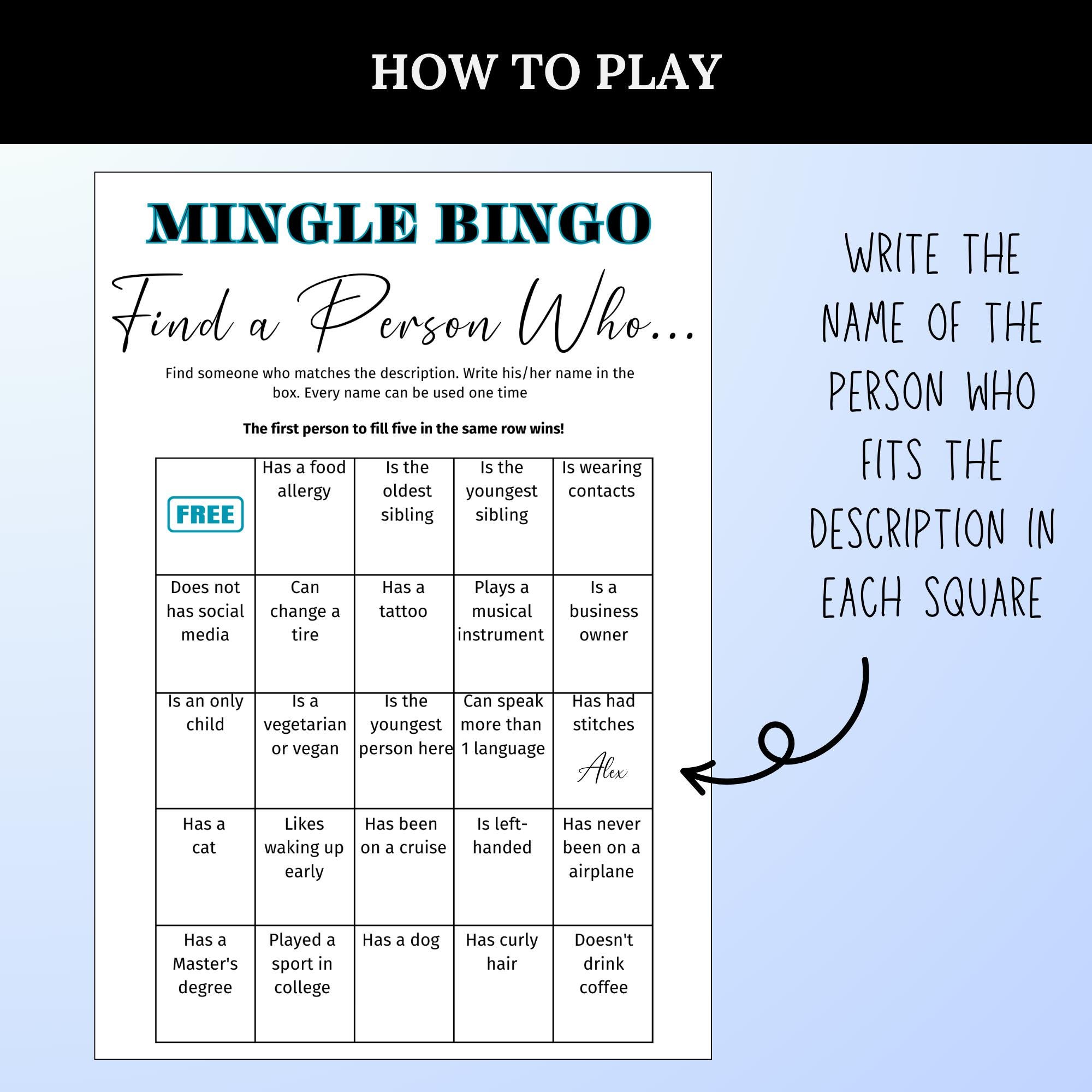 50 Cards Mix and Mingle Bingo, Get to Know You Questions, Find Someone ...
