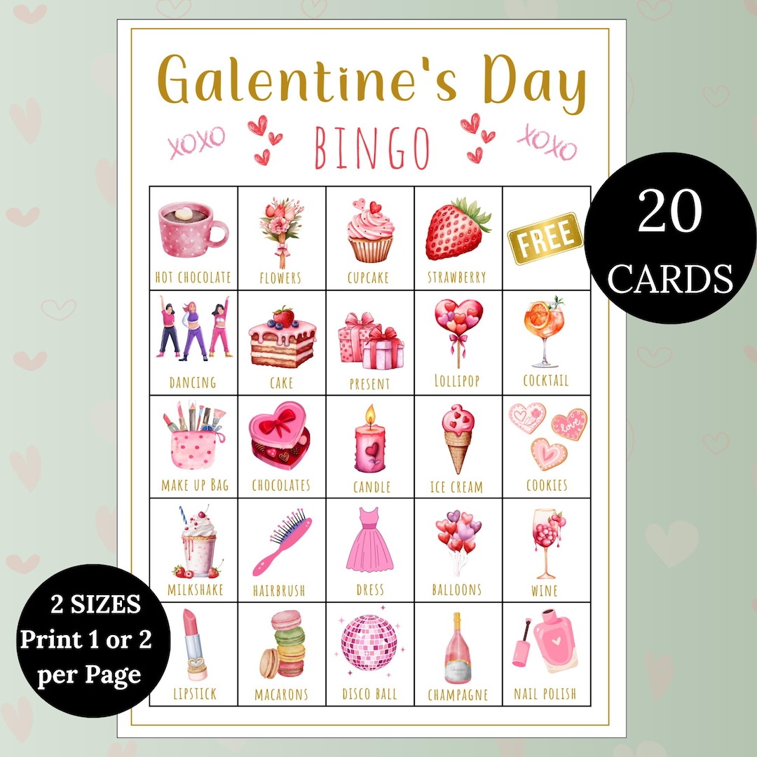 Galentines Day Bingo, Printable Galentines Game, 20 Unique Bingo Cards ...