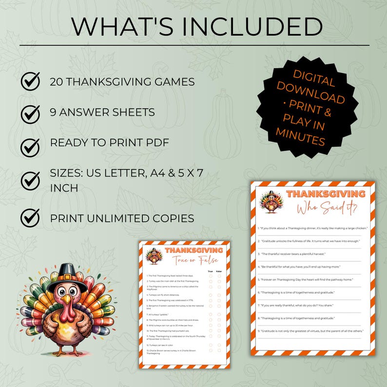 Thanksgiving Games Bundle: Printable Family Activities, Friendsgiving ...