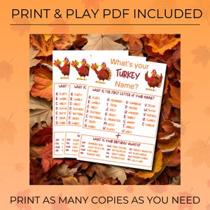 What's Your Turkey Name Game, Printable Thanksgiving Fun, Friendsgiving ...