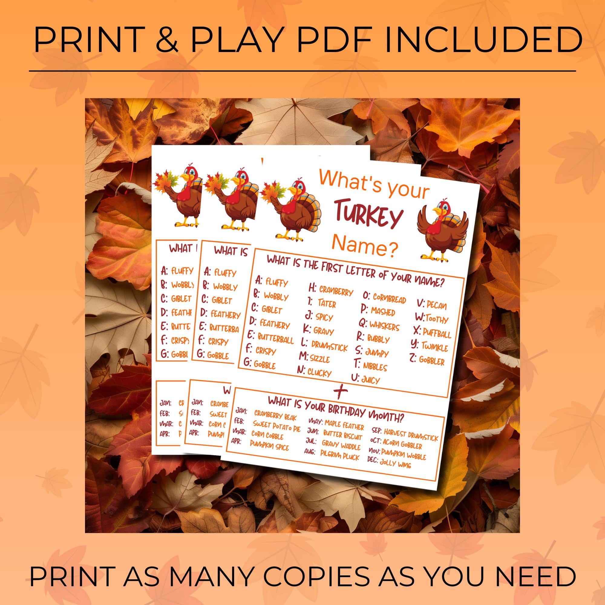 What's Your Turkey Name Game, Printable Thanksgiving Fun, Friendsgiving ...