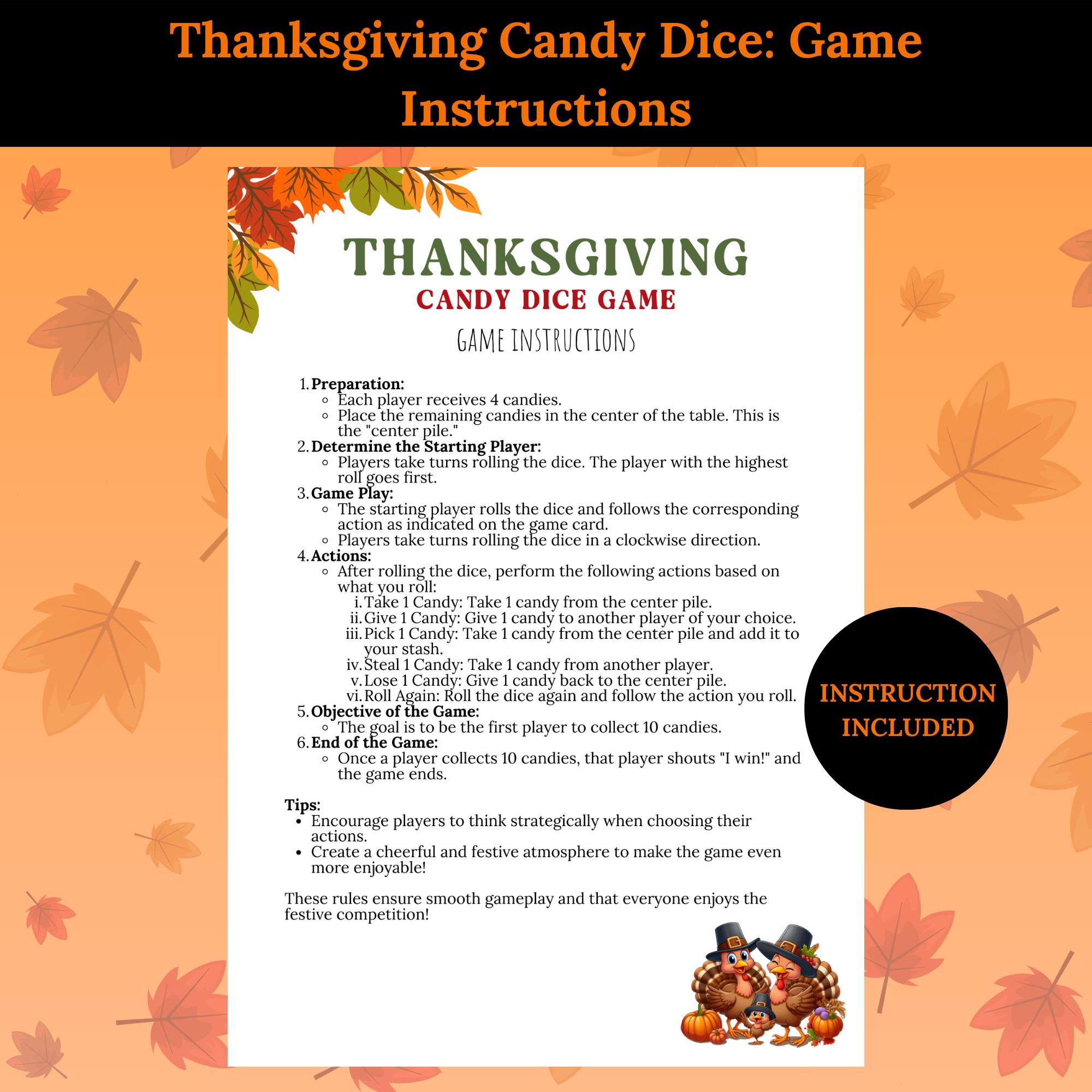Thanksgiving Candy Dice Game Printable, Fun Family Thanksgiving Game ...