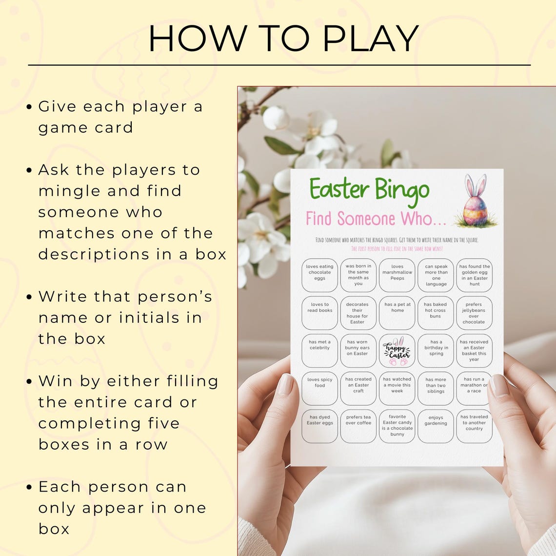 Easter Find the Guest Bingo, Printable Icebreaker Game for Parties and ...