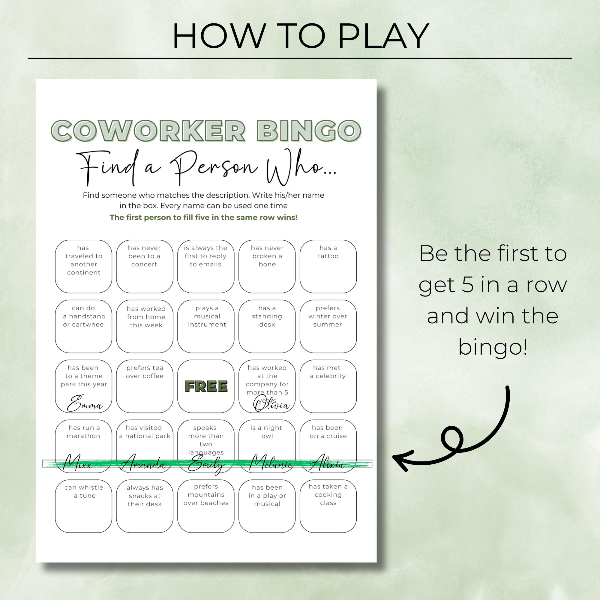 Coworker Bingo Printable, Team Building Game, Fun Office Activity ...