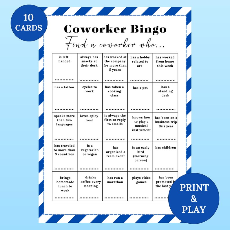 Coworker Bingo, Office Bingo Game, Team Building Networking Activity ...