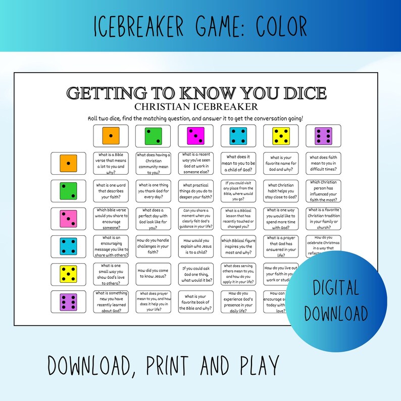 Christian Icebreaker Game, Bible Dice Game, Fun Bible Icebreaker for ...