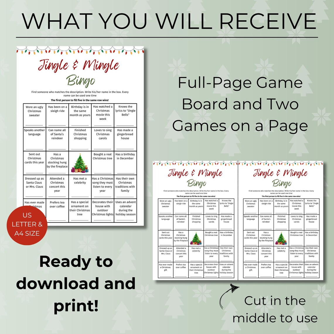 Jingle & Mingle Christmas Bingo, Find Someone Who Ice Breaker Game ...