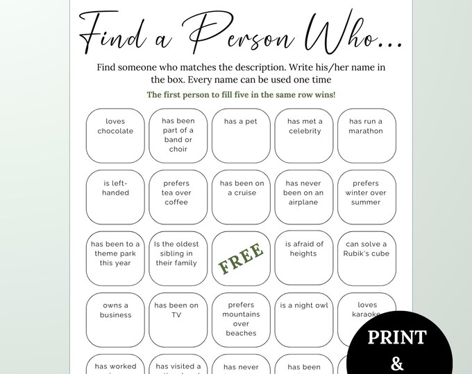 Find Someone Who Bingo, Printable Icebreaker Games, Get to Know You ...
