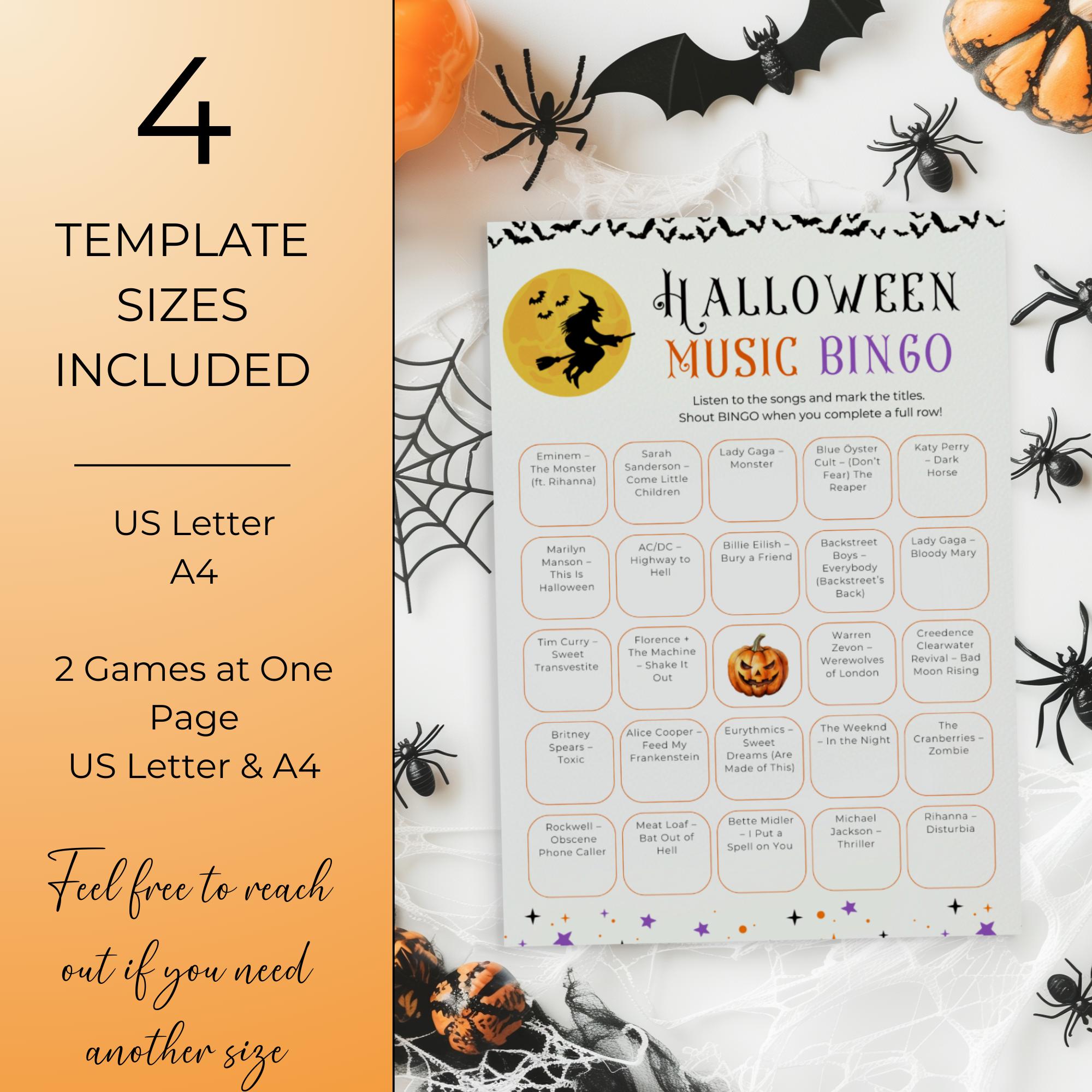 Halloween Music Bingo Printable PDF, 30 Cards + Tokens With Spotify ...