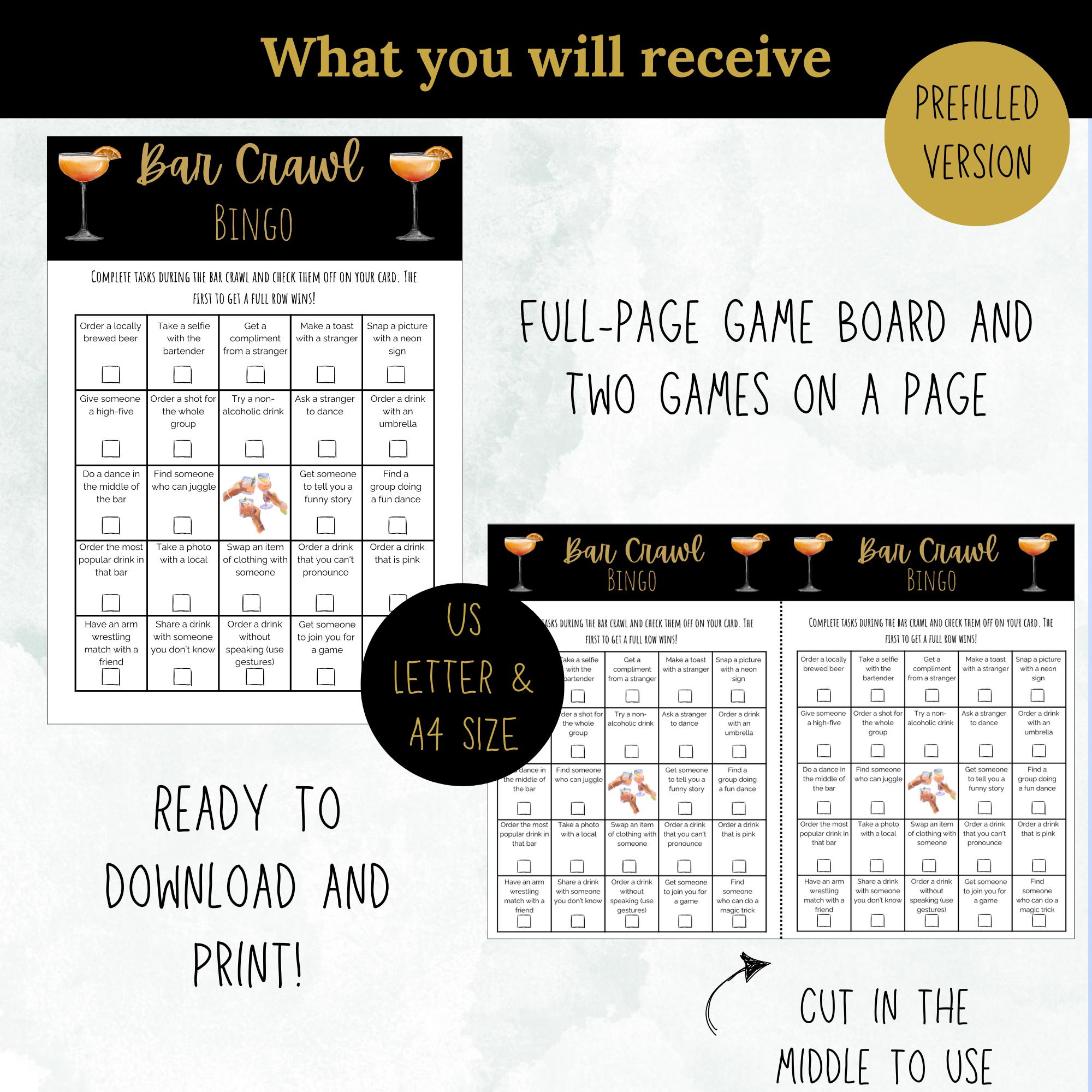 Bar Crawl Bingo Printable Game, Fun Editable Adult Scavenger Hunt for Bachelorette Parties ...