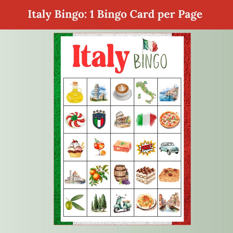 Italy Travel Bingo, 20 Printable Bingo Cards, Fun Family Game, Italian ...
