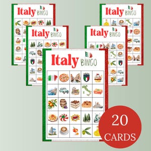 Italy Travel Bingo, 20 Printable Bingo Cards, Fun Family Game, Italian ...