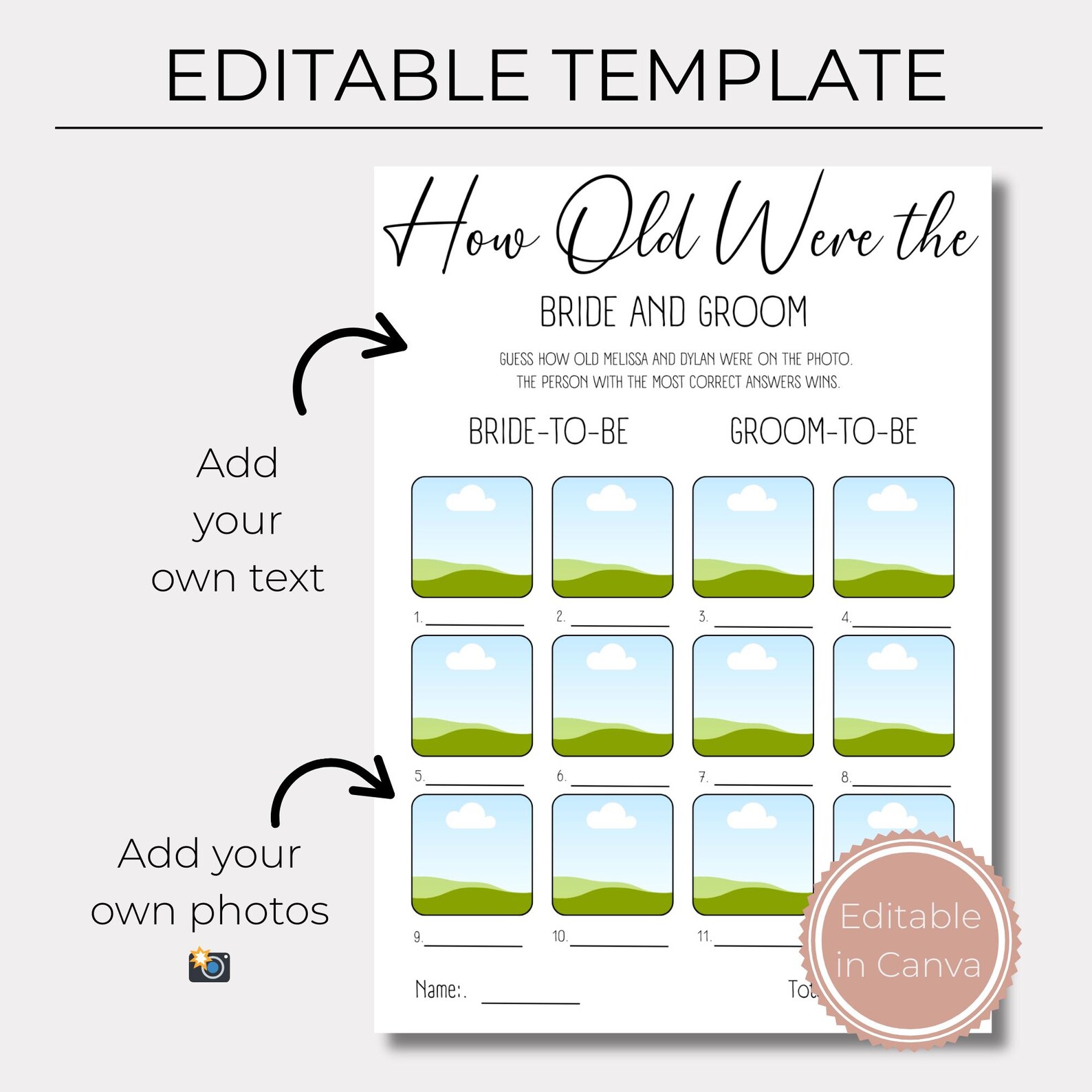 How Old Were the Bride and Groom Photo Guessing Game, Printable Bridal ...