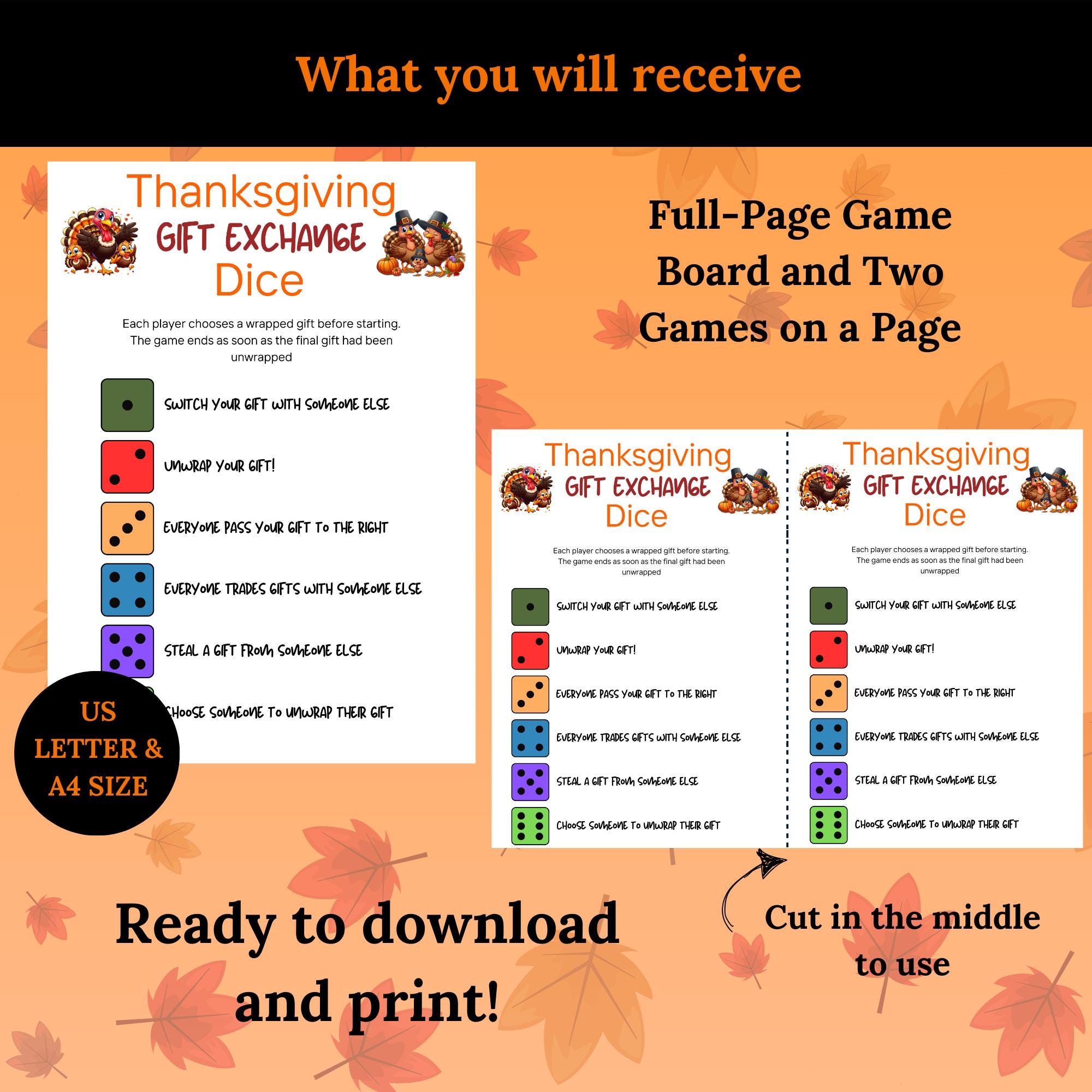 Thanksgiving Dice Game, Fun Printable Gift Exchange for Thanksgiving ...