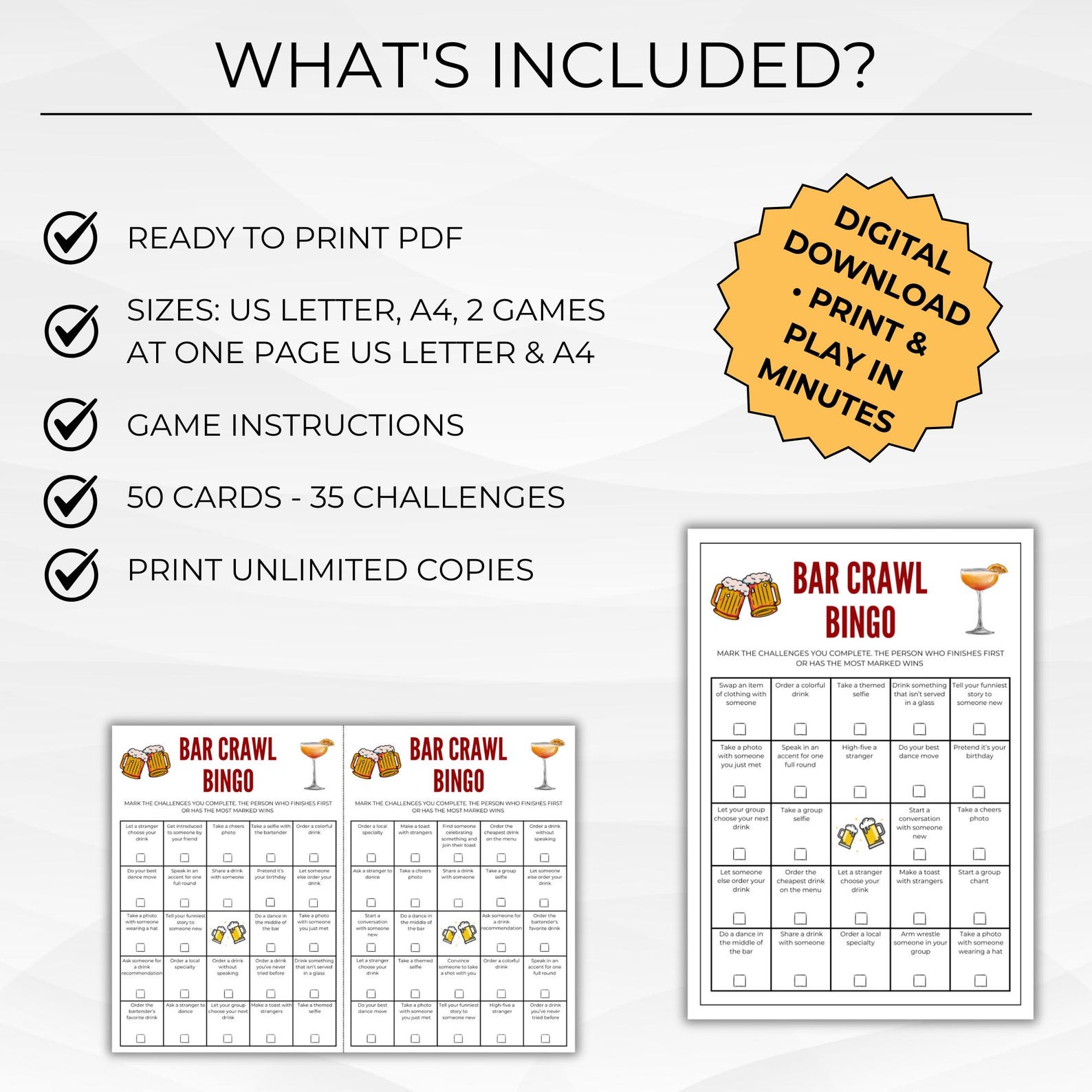 Bar Crawl Bingo Printable, Fun Bar & Pub Crawl Games, Bar Scavenger ...