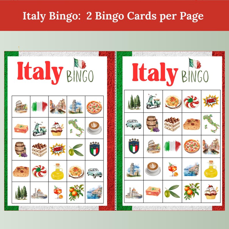 Italy Travel Bingo, 20 Printable Bingo Cards, Fun Family Game, Italian ...