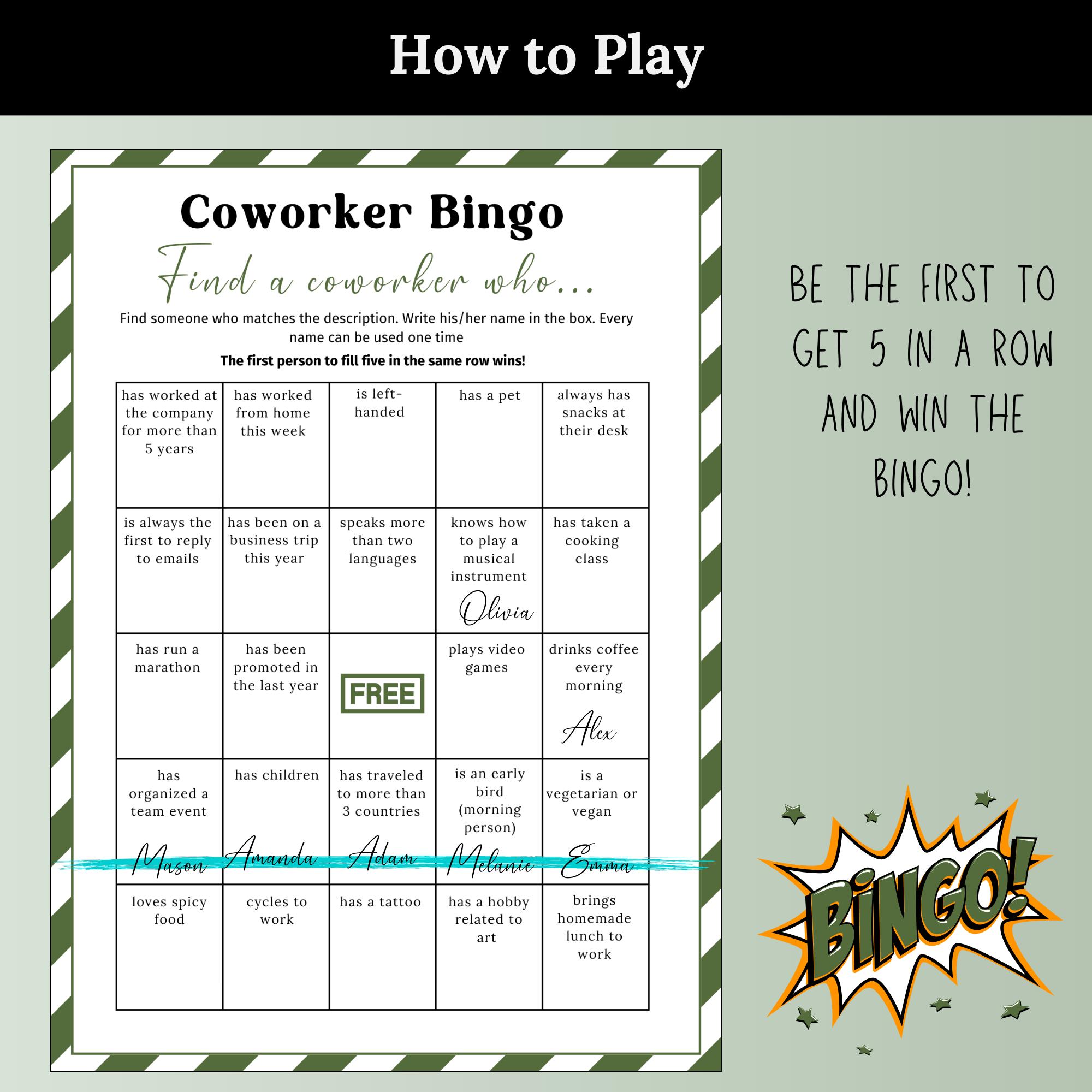 Coworker Bingo – Editable Employee Bingo Game, Getting to Know You ...