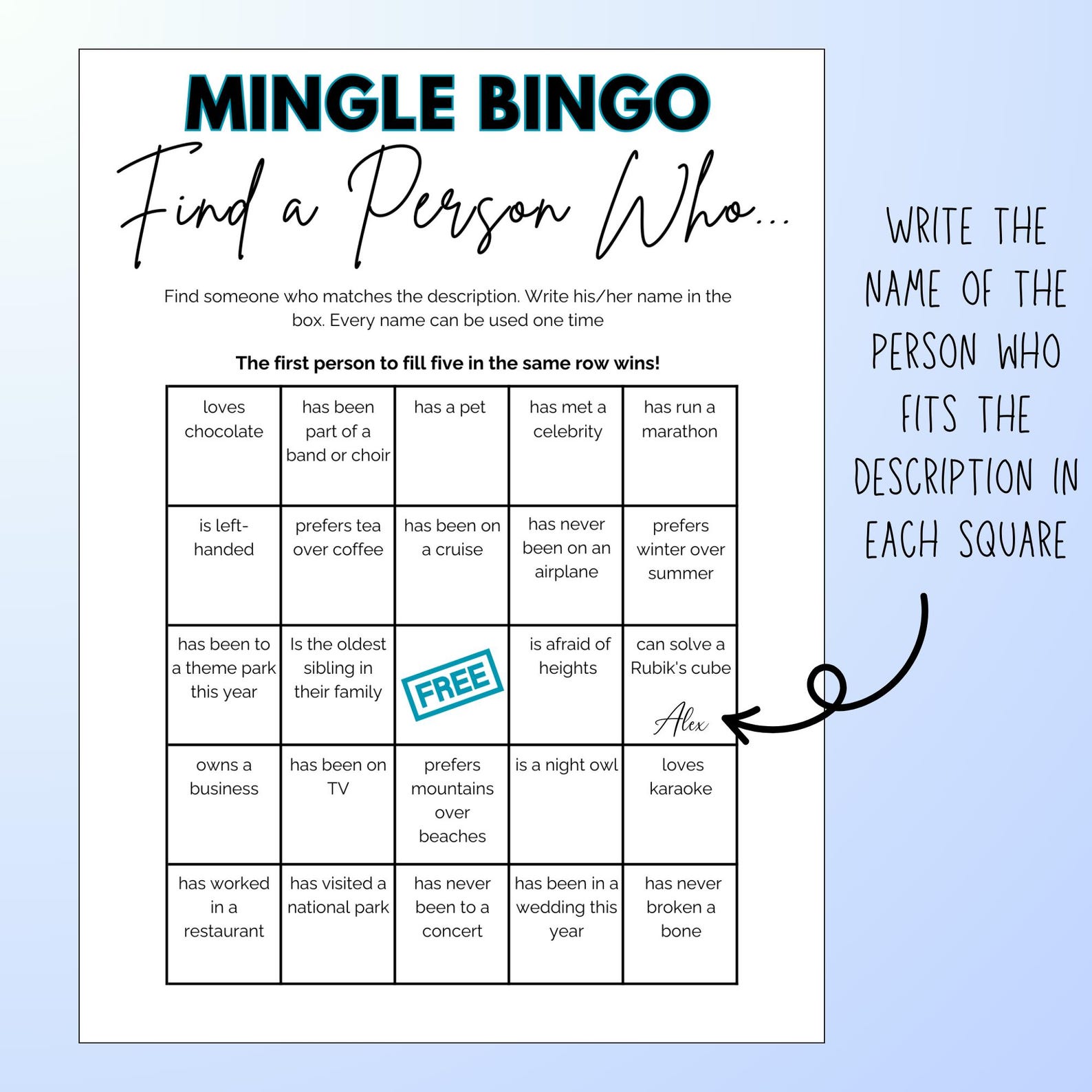 Editable Mix and Mingle Bingo - Printable Ice Breaker Game With Get to ...