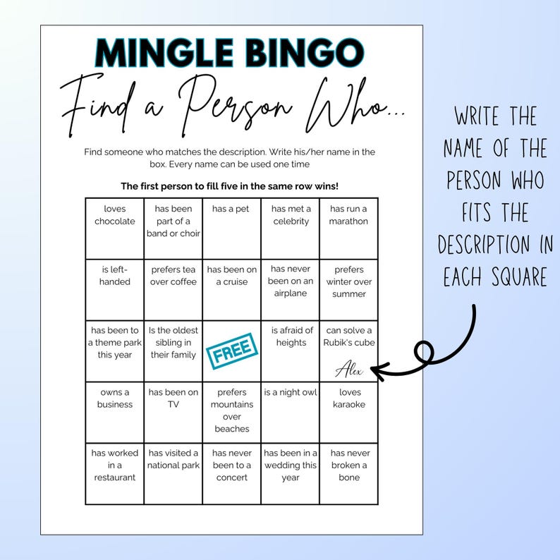 Editable Mix and Mingle Bingo - Printable Ice Breaker Game With Get to ...