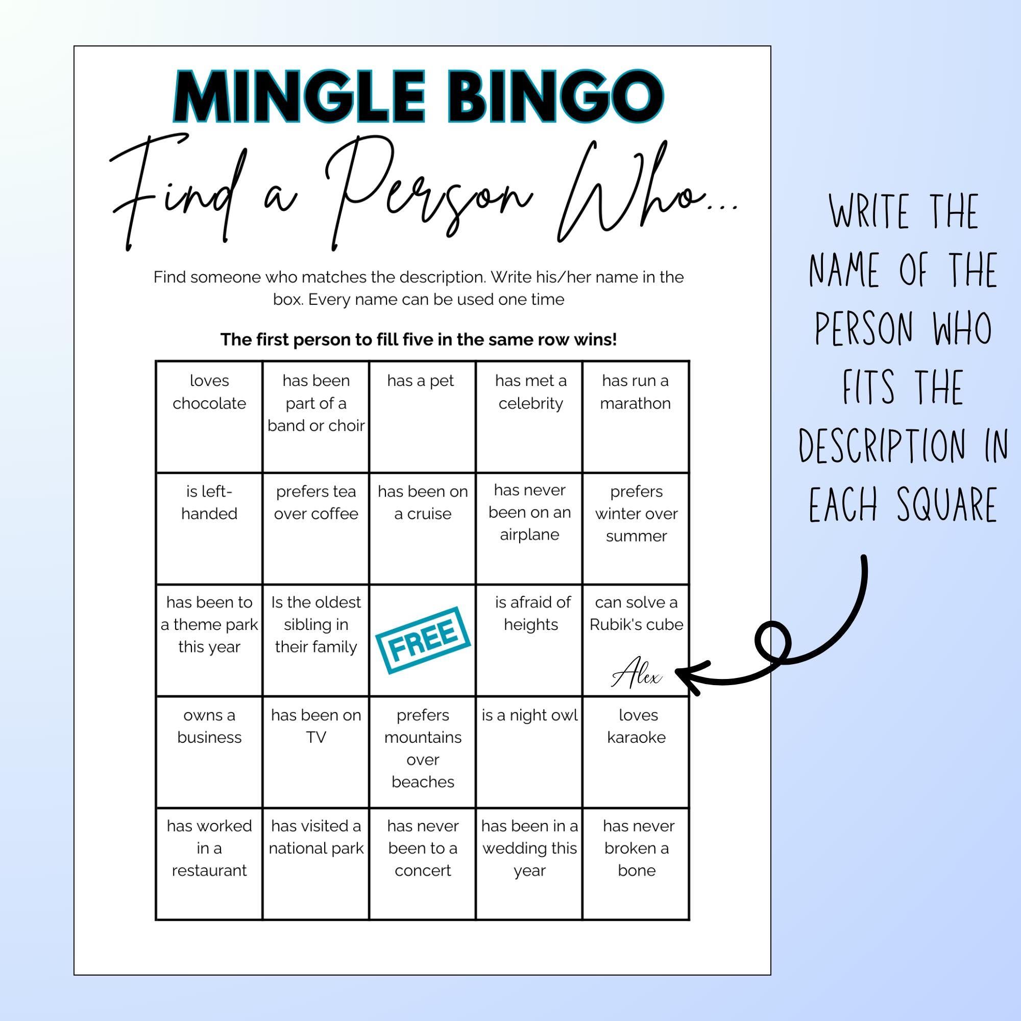Editable Mix and Mingle Bingo - Printable Ice Breaker Game With Get to ...