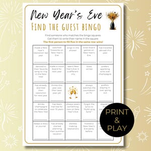 Find the Guest New Year’s Eve Bingo, Printable & Editable Party ...