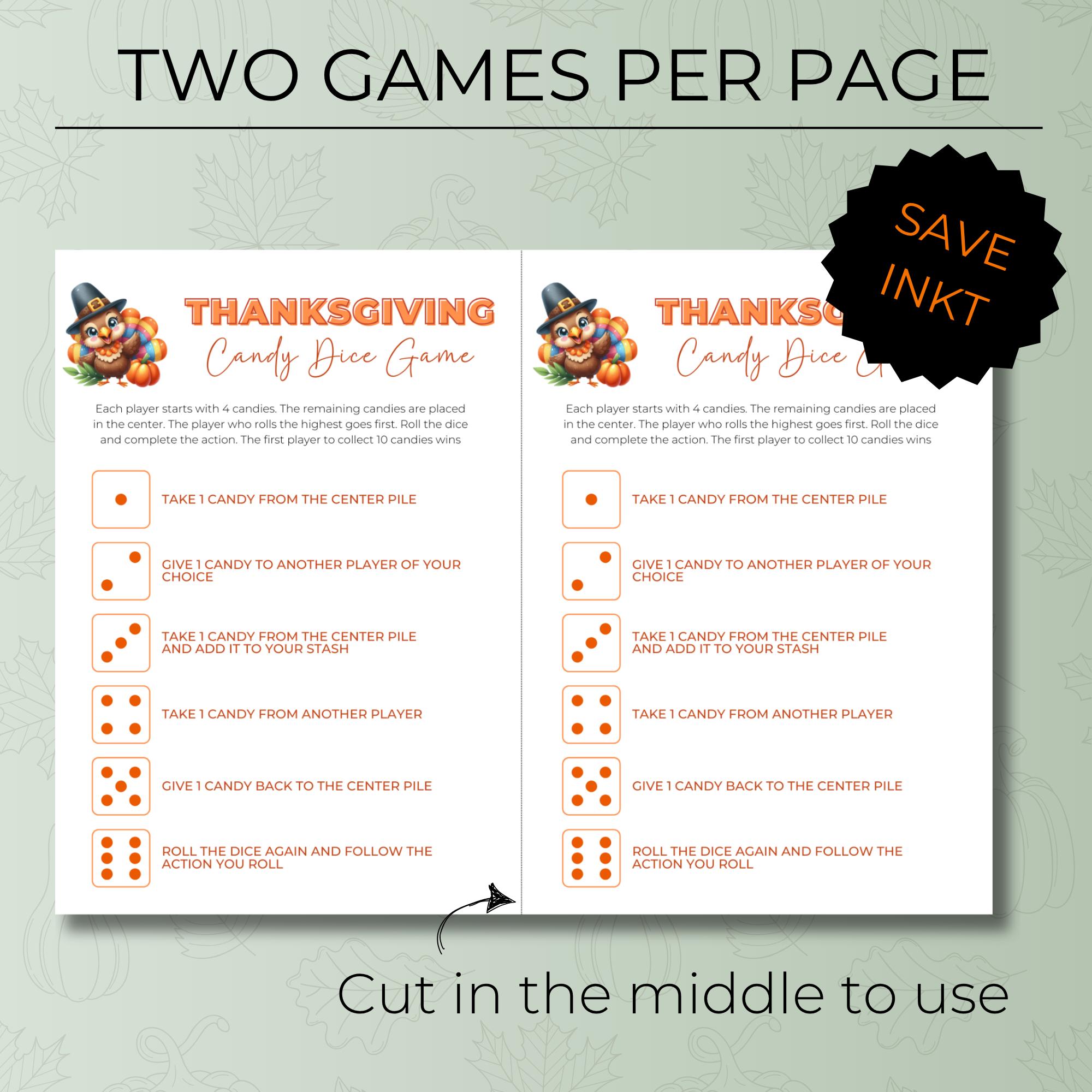 Thanksgiving Candy Dice Game, Printable & Editable Canva Template ...