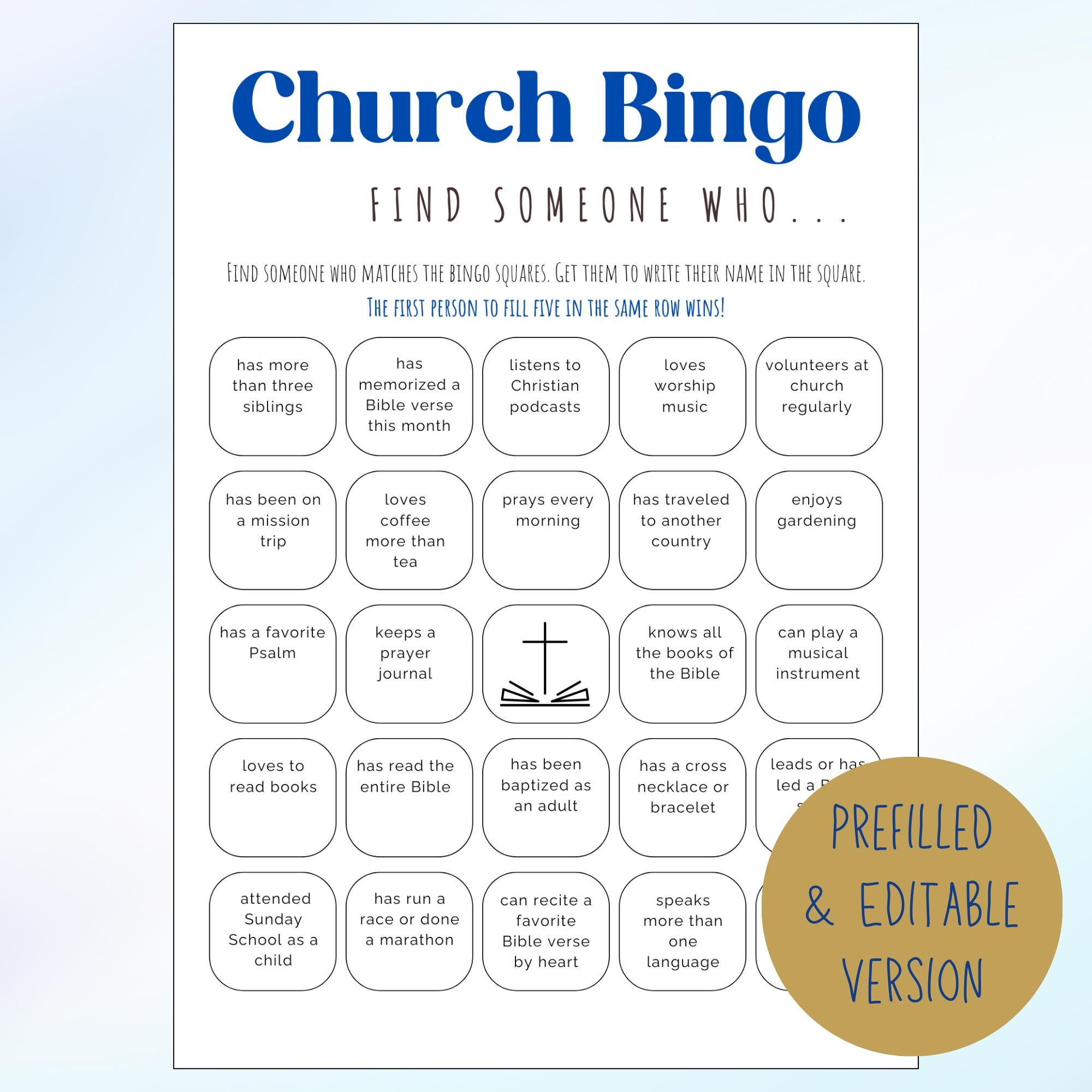 Find Someone Bingo for Youth Group, Editable and Printable Christian ...