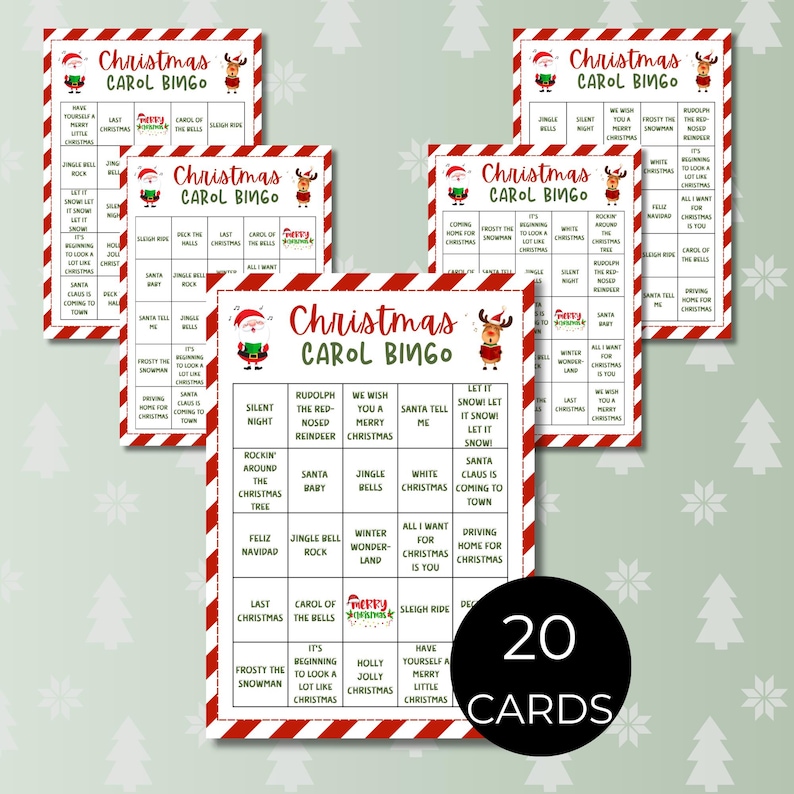 Christmas Carol Bingo, 20 Unique Printable Cards & Spotify Playlist ...