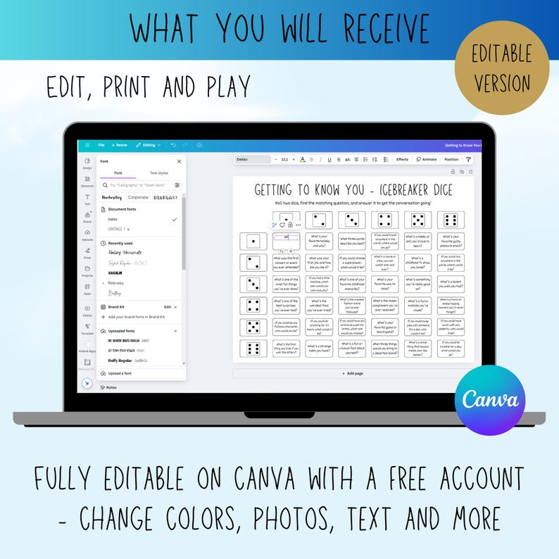 Editable Christian Icebreaker, Bible Dice Game, Customizable Bible ...