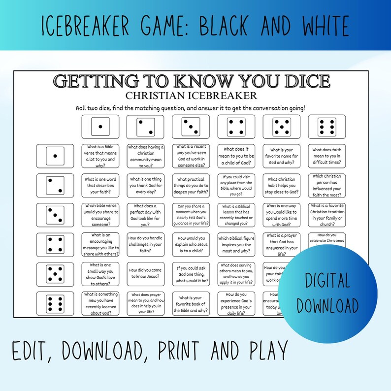 Editable Christian Icebreaker, Bible Dice Game, Customizable Bible ...