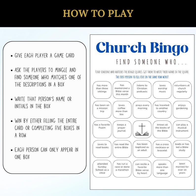 Find Someone Who Bingo Christian, Printable Icebreaker Game for Church ...
