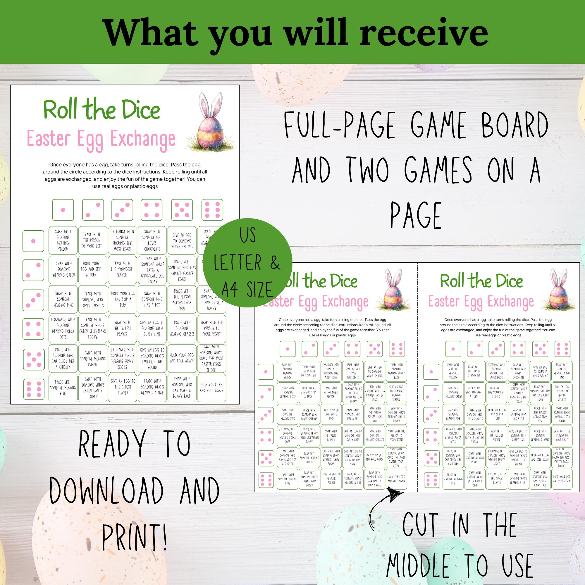 Easter Egg Exchange Dice Game, Printable Easter Game for Family Fun ...