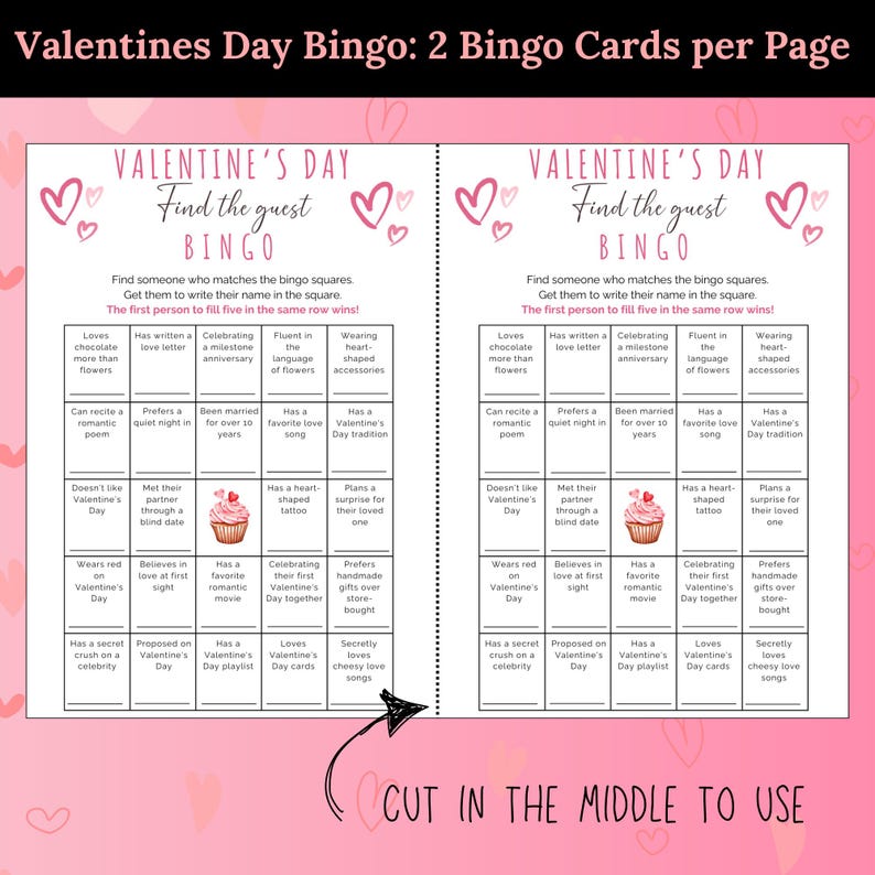 Valentines Day Bingo Printable, Find the Guest Bingo Game, Valentine ...