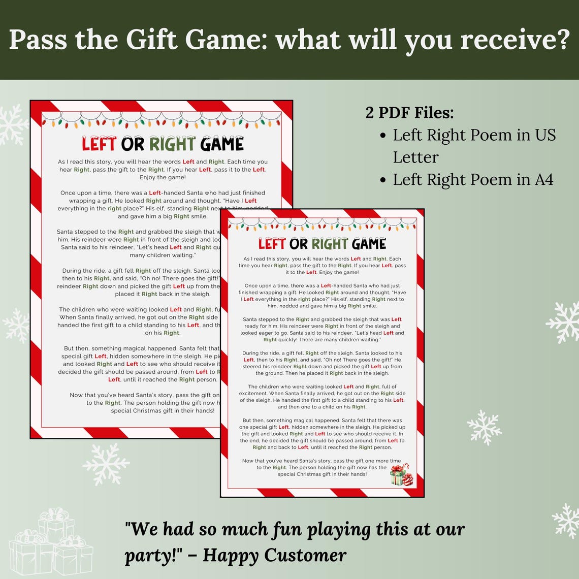 Left Right Poem - Fun Printable Christmas Gift Exchange Game for ...