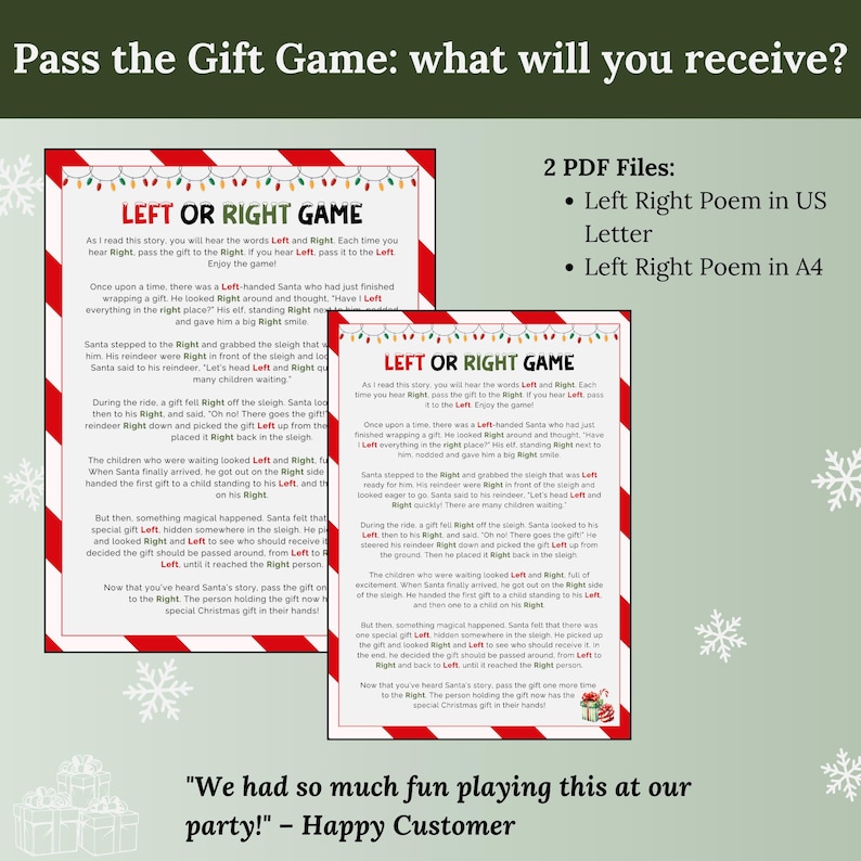 Left Right Poem - Fun Printable Christmas Gift Exchange Game for ...