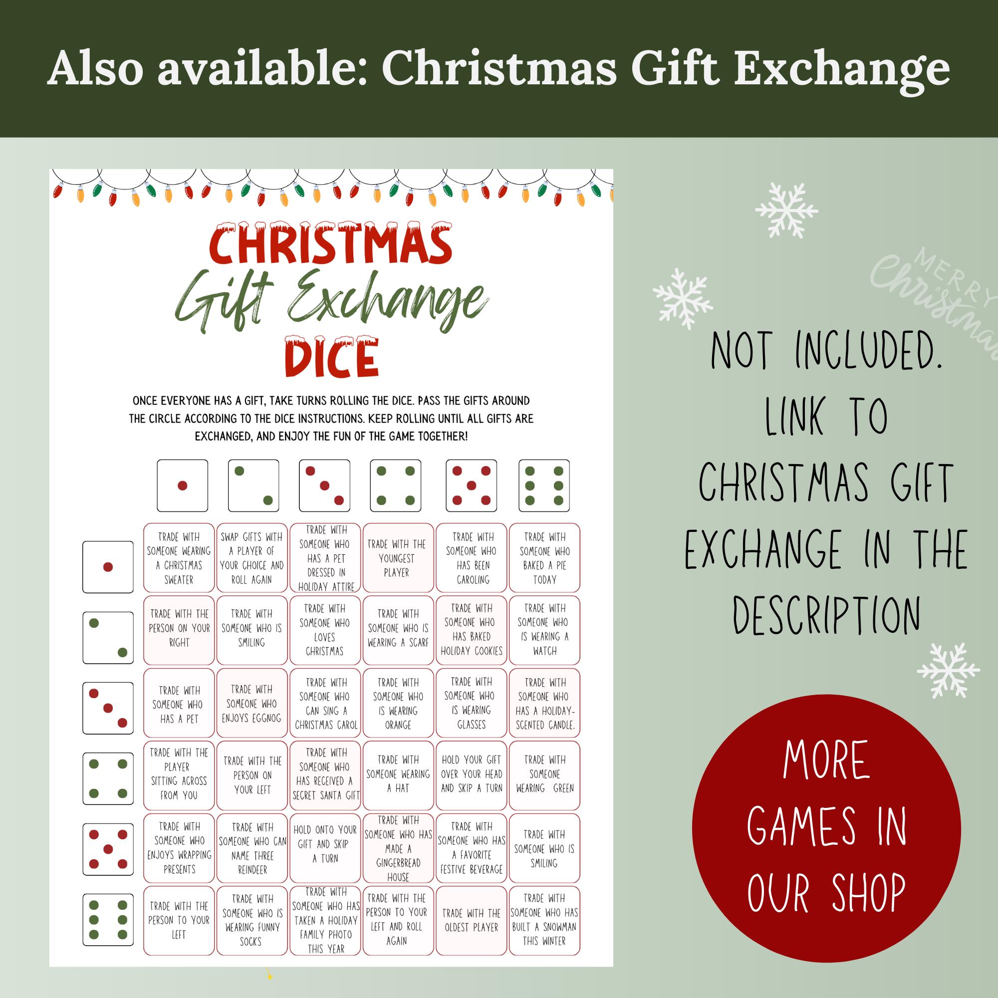 Yankee Swap Game, Christmas Dice Gift Exchange, White Elephant Party ...