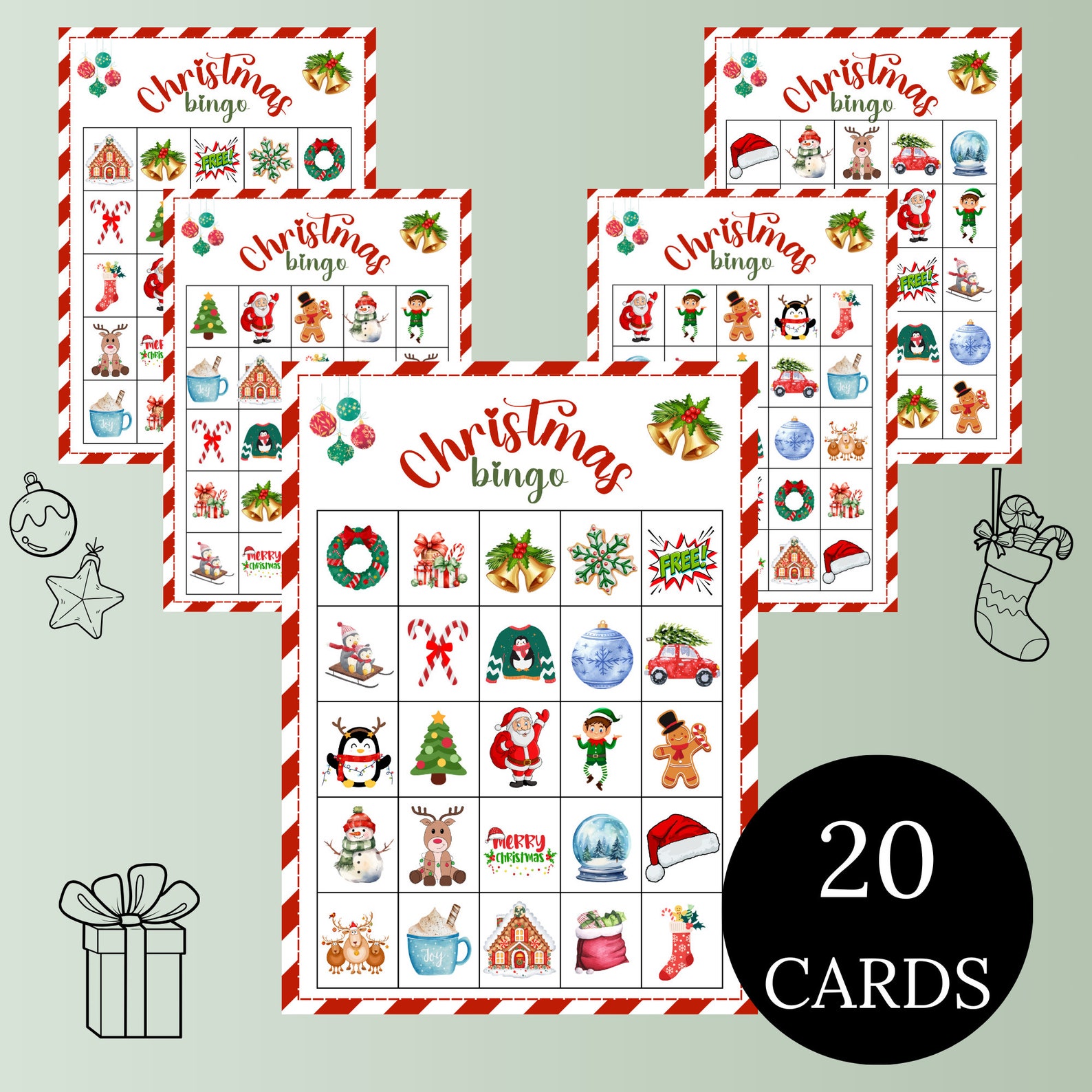 Christmas Bingo, Printable Fun Christmas Party Game, Xmas Family Games ...