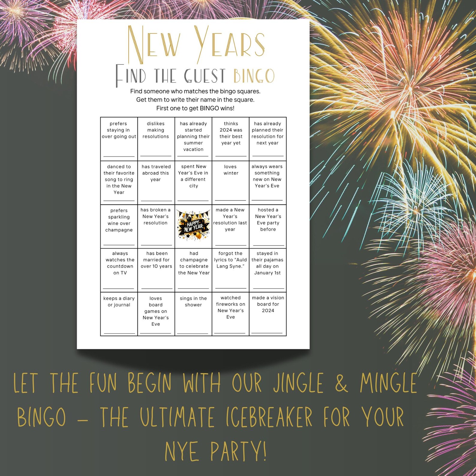Editable Find the Guest New Year's Eve Bingo - Printable Mix and Mingle ...