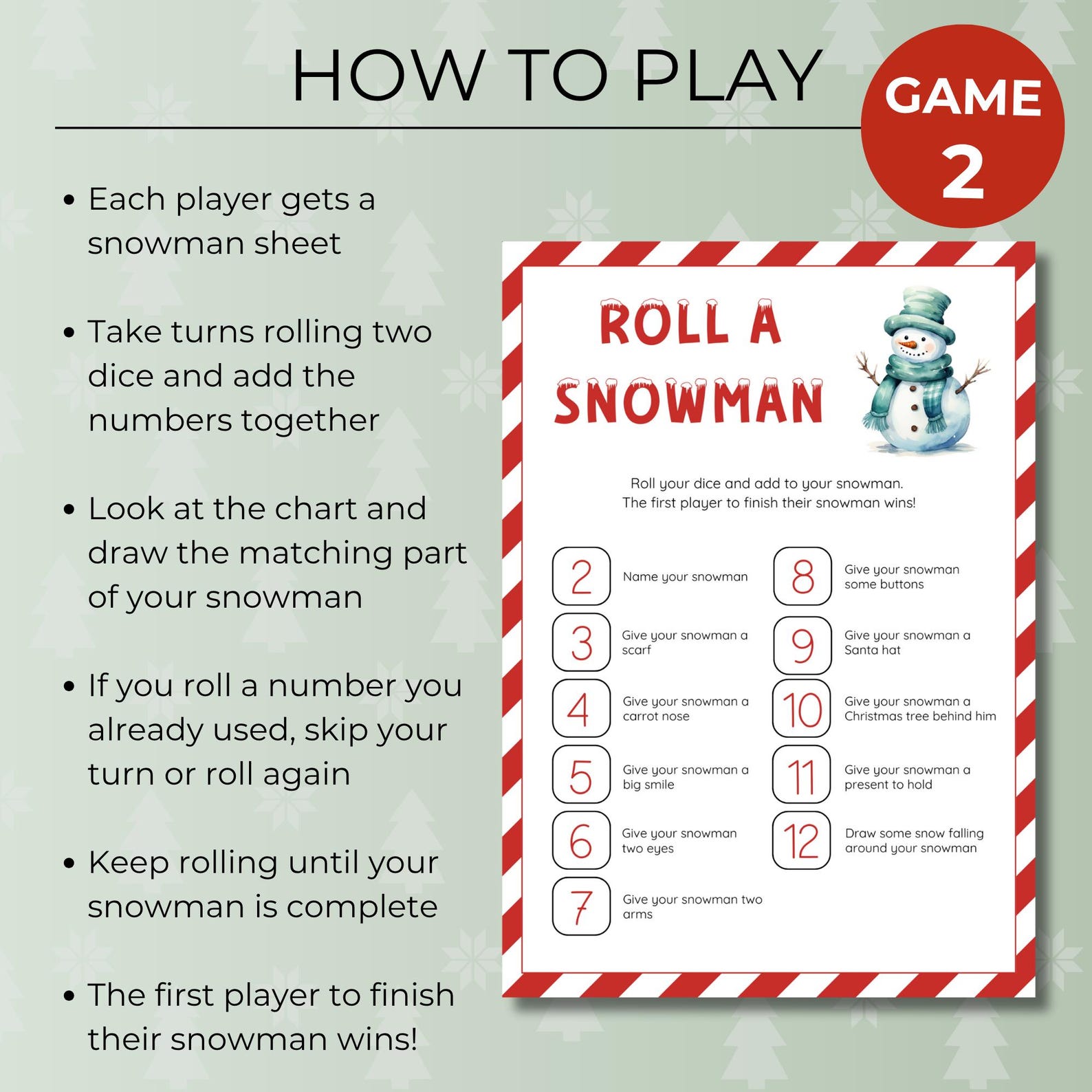 Roll a Snowman Dice Game Printable, Fun Christmas Activity for Kids ...
