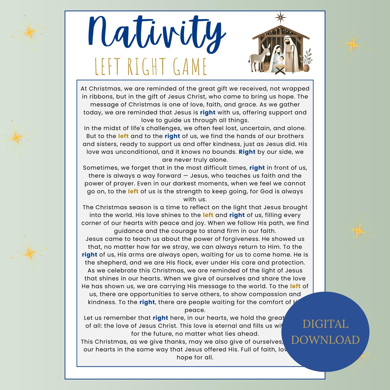 Nativity Left Right Game - Fun Bible Games, Church Games, Left Right ...