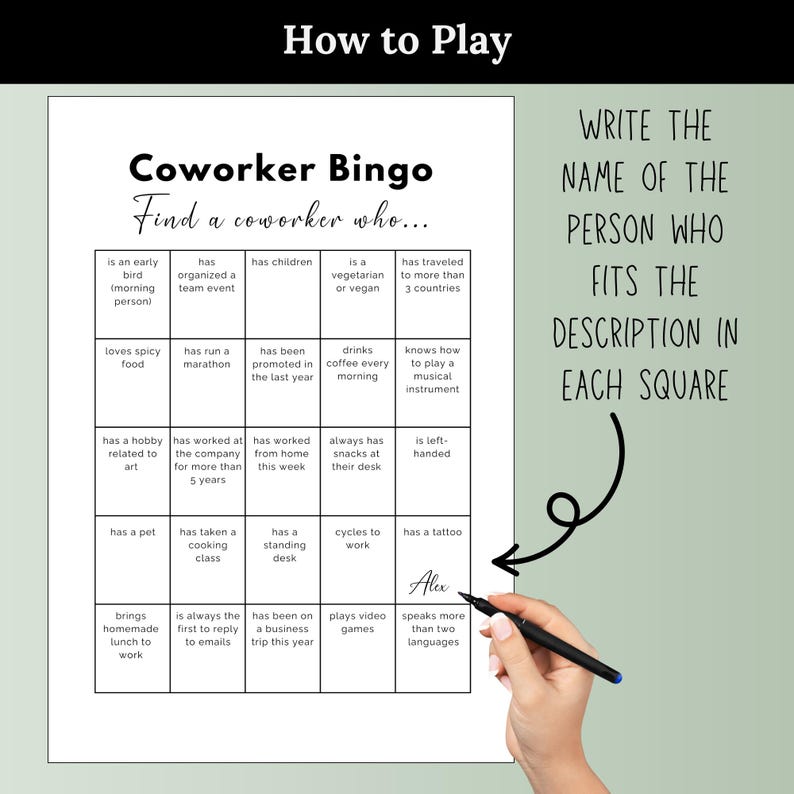 Coworker Bingo Editable Employee Bingo Game, Fun Getting to Know You ...