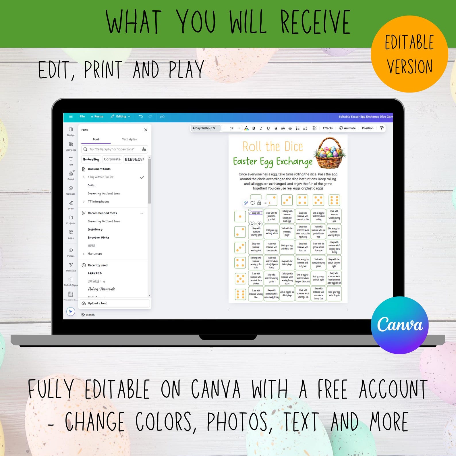 Easter Egg Exchange Dice Game, Printable and Editable Easter Activity ...