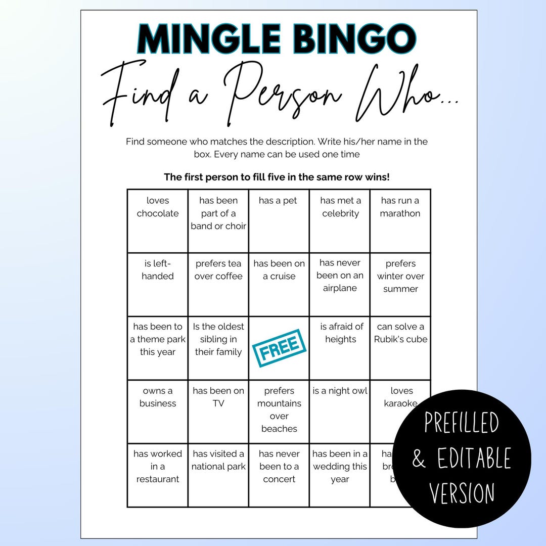 Editable Mix and Mingle Bingo - Printable Ice Breaker Game With Get to Know You Questions ...