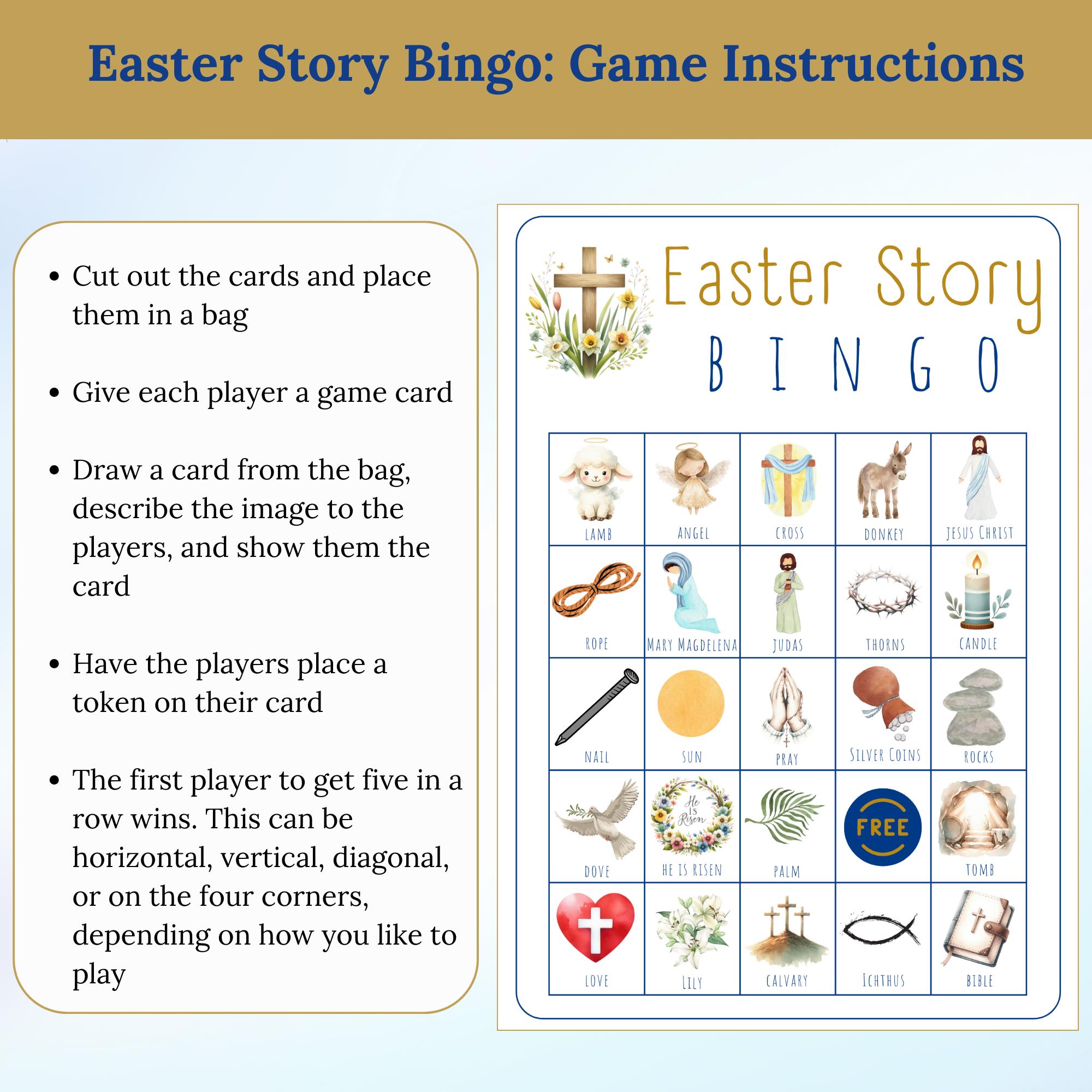 Easter Story Bingo, 30 Printable Religious Easter Bible Bingo Game ...