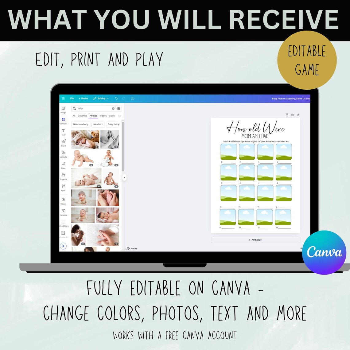 How Old Were Parents to Be Game, Fun Printable Age Guessing Game ...