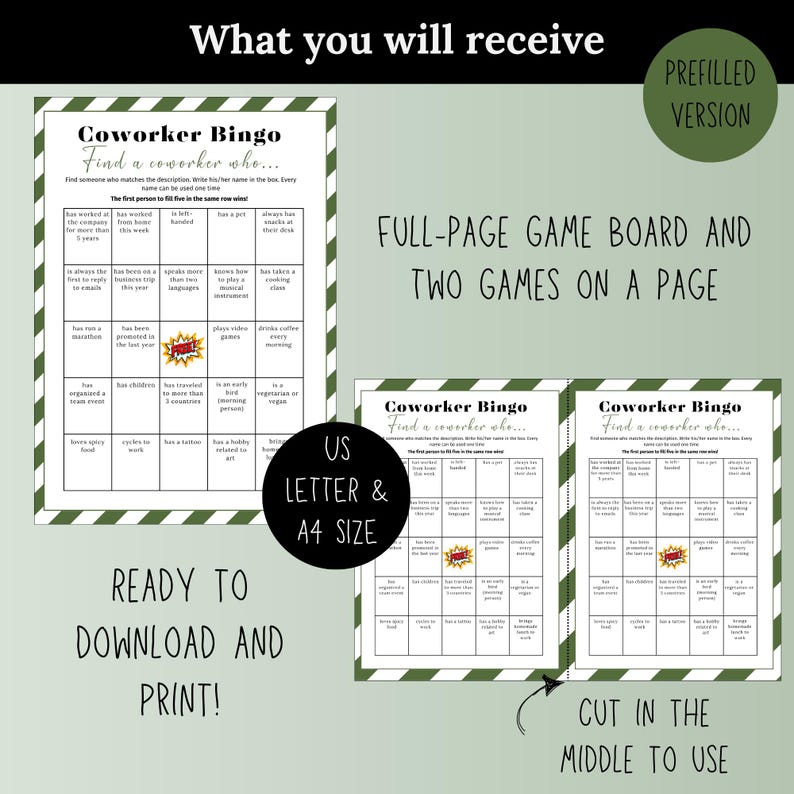 Coworker Bingo Printable – Ice Breaker, Get to Know You, Find Someone ...
