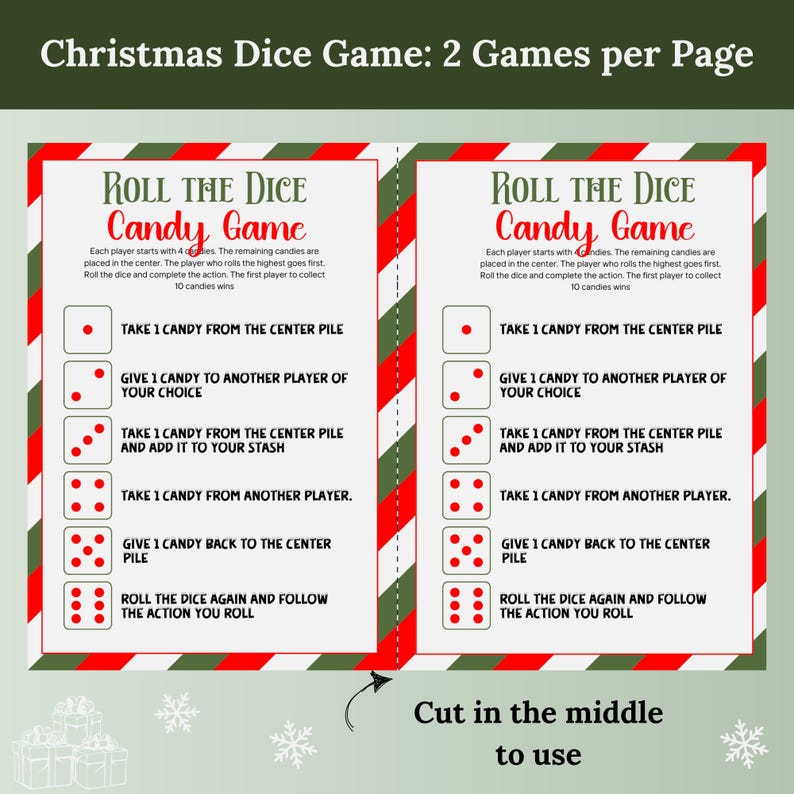 Christmas Dice Game, Fun Candy Dice Game, Printable Xmas Family Fun ...