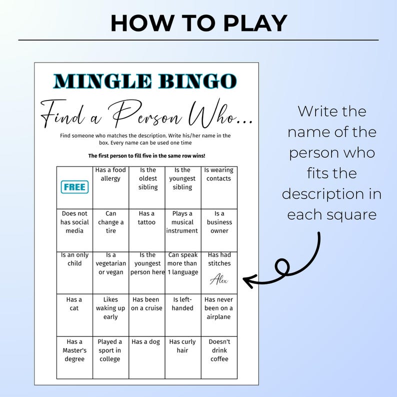 Mix and Mingle Bingo, Get to Know You Questions, Find Someone Who, Ice ...